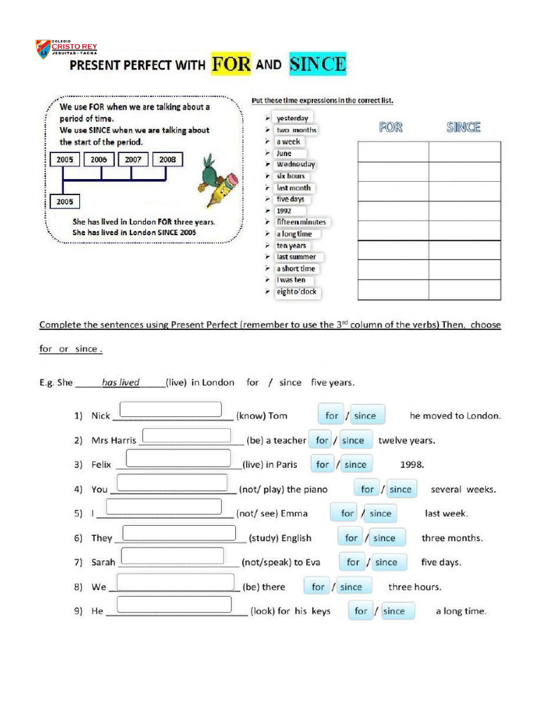 Present Perfect - For Since | PDF