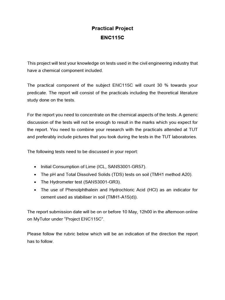 Enc Pratical Project Instructions | PDF | Chemistry