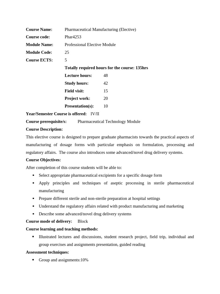 Pharmaceutical Manufacturing Course Overview | PDF | Verification And ...