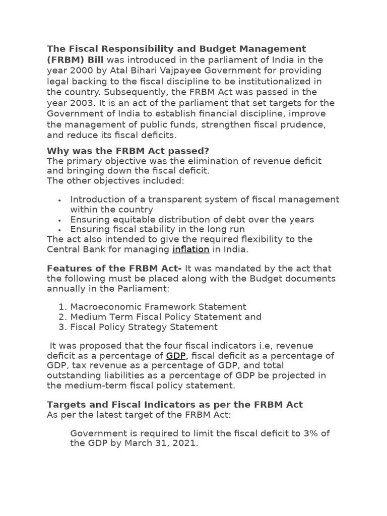 The Fiscal Responsibility and Budget Management | PDF | Government ...