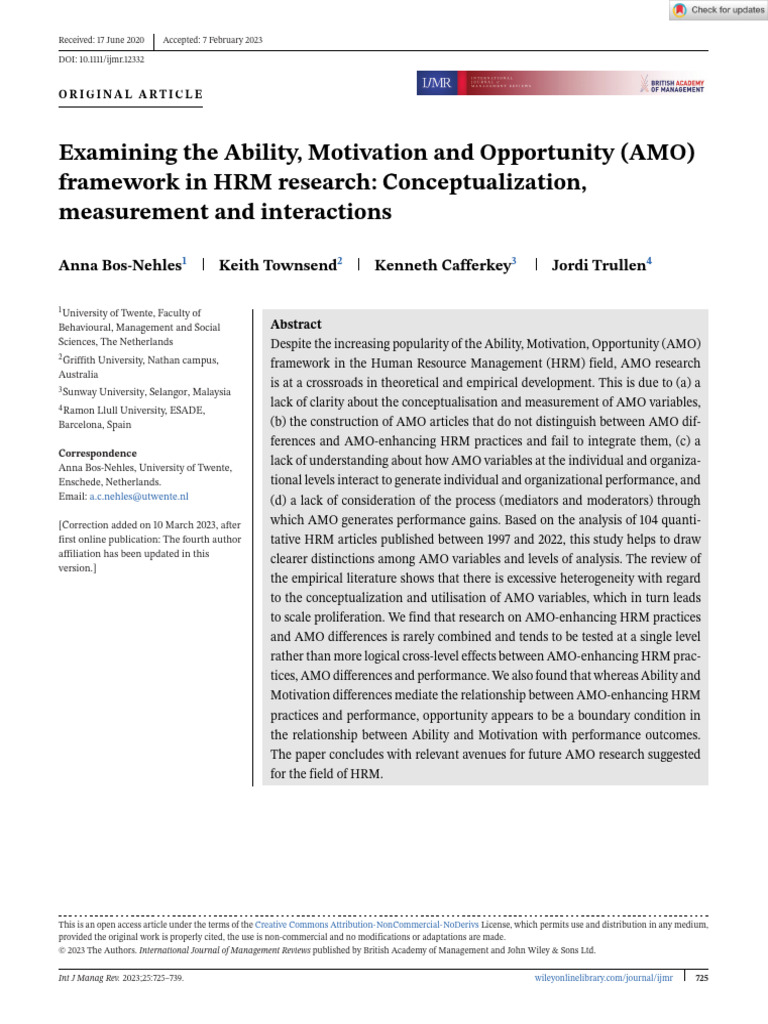 Int J Management Reviews - 2023 - Bos Nehles - Examining The Ability ...