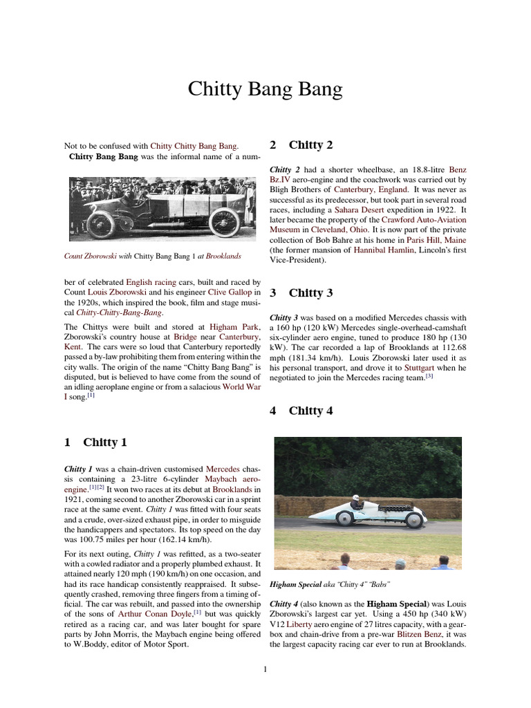 Chitty Bang Bang Racing Cars History | PDF | Motorsport Competitions ...
