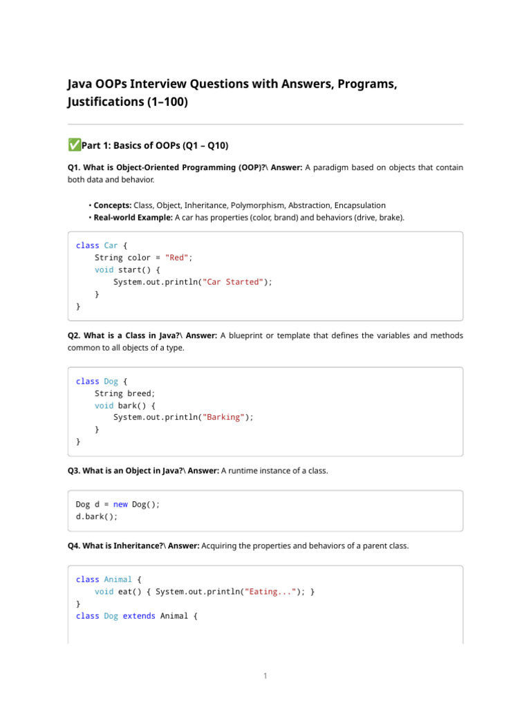 Java Oops Interview Questions and Answers | PDF | Method (Computer Programming) | Class ...