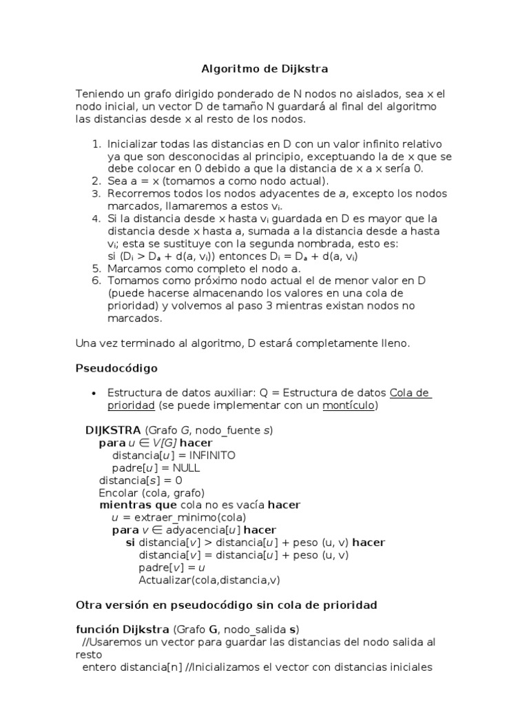 Algoritmo De Dijkstra Pdf Algoritmos Programación De Computadoras