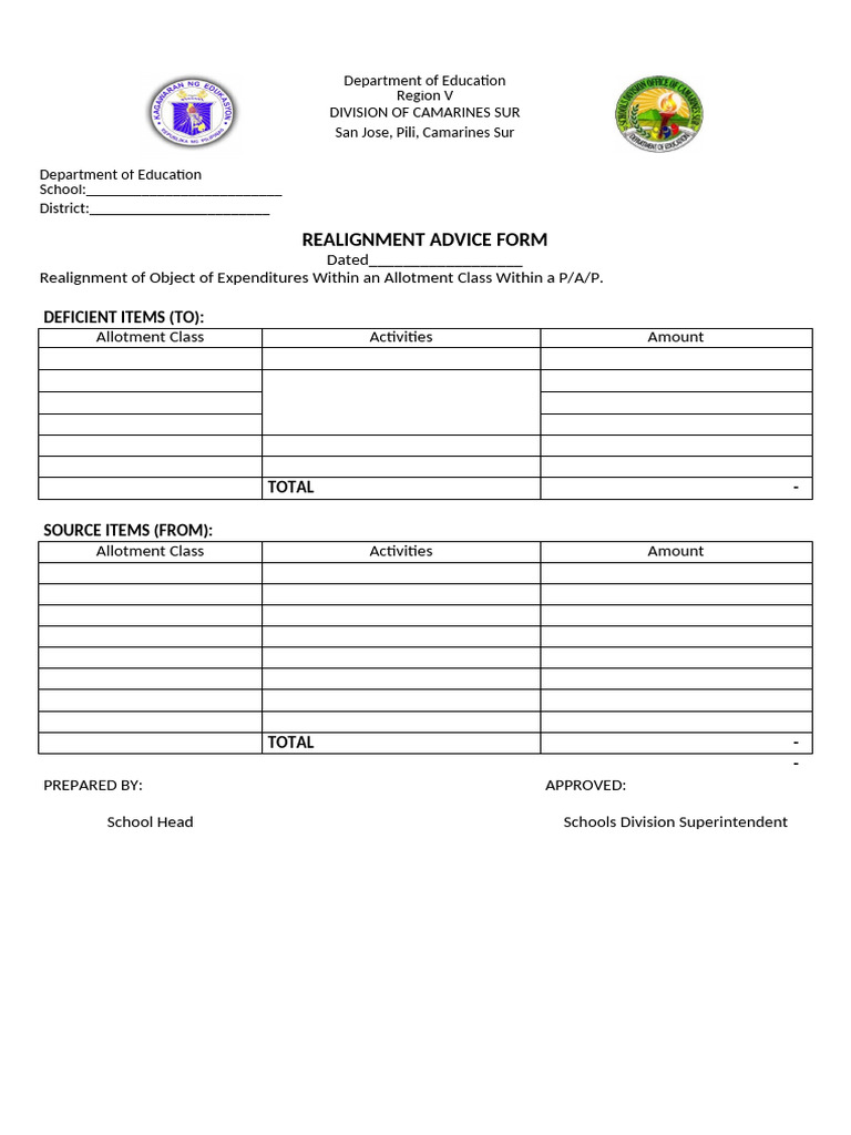 Realignment Advice Form Template | PDF