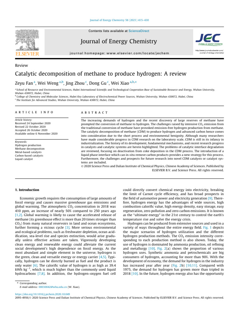 Catalytic Decomposition of Methane To Produce Hydrogen - A Review | PDF ...