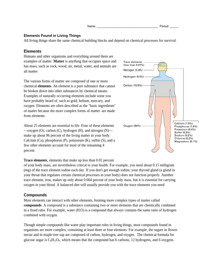Elements Found in Living Things | PDF | Chemical Elements | Chemical ...