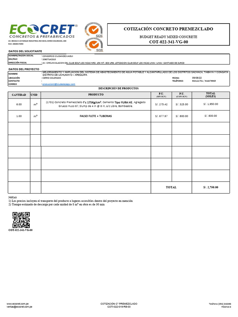 Cotizacion-022-344-Vg-00 Consorcio Ciudandes-Jagui | PDF | Hormigón ...