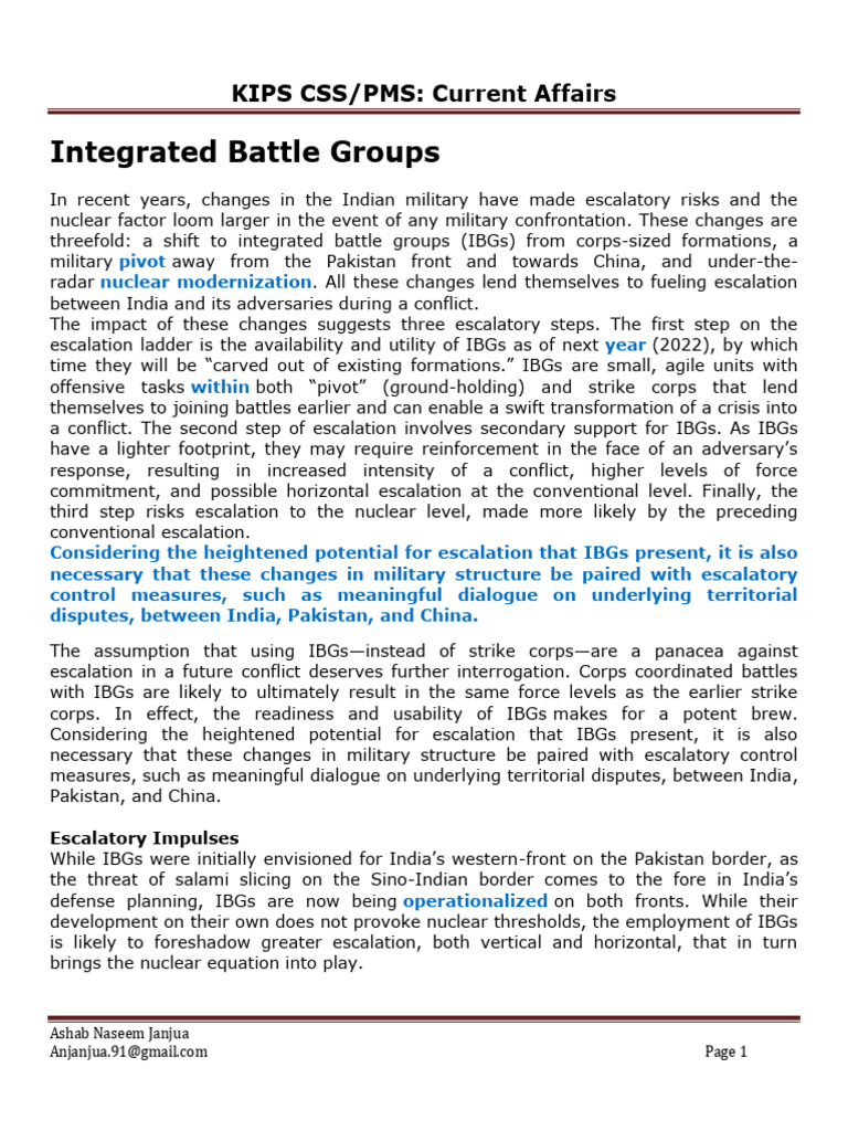 India’s Integrated Battle Groups: Escalation Risks | PDF | Deterrence ...