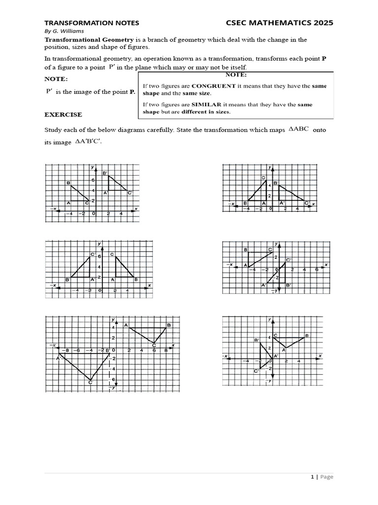 CSEC Mathematics: Transformation Geometry | PDF | Rotation | Shape