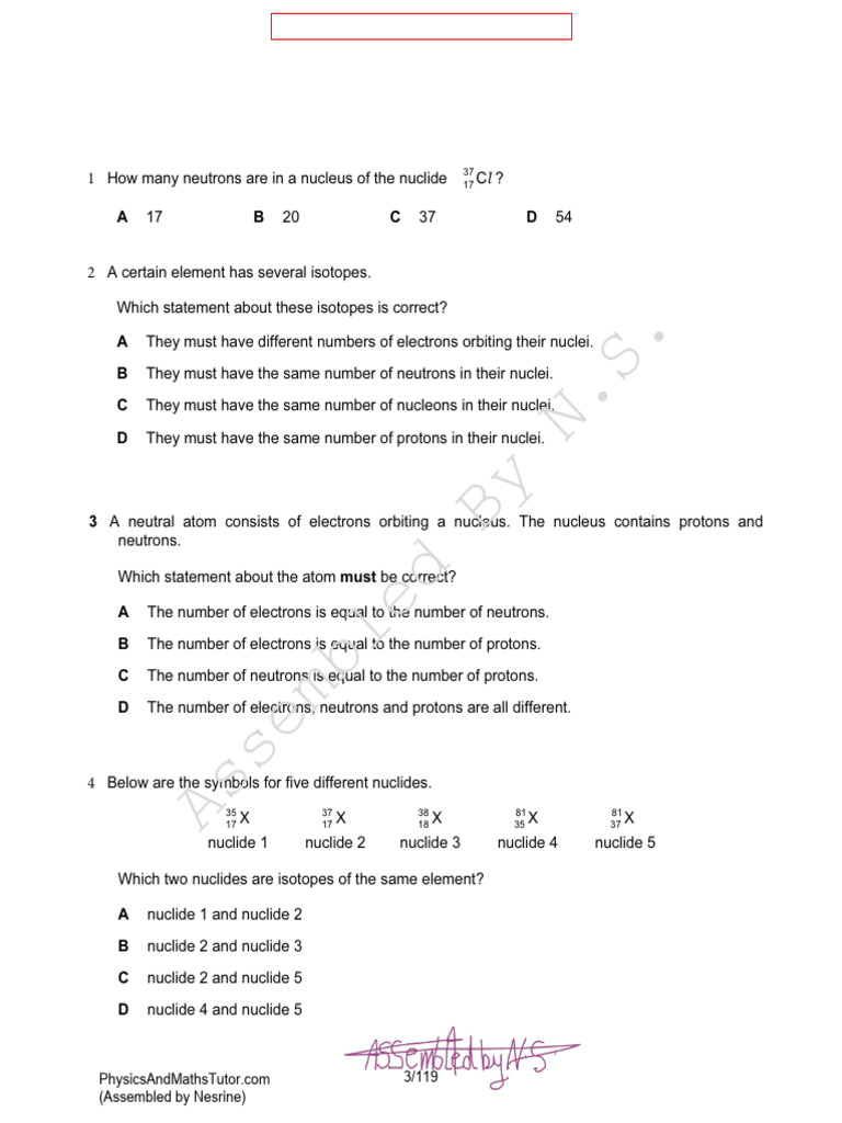 Nuclear Atom Isotope Quiz Questions | PDF | Atomic Nucleus | Neutron