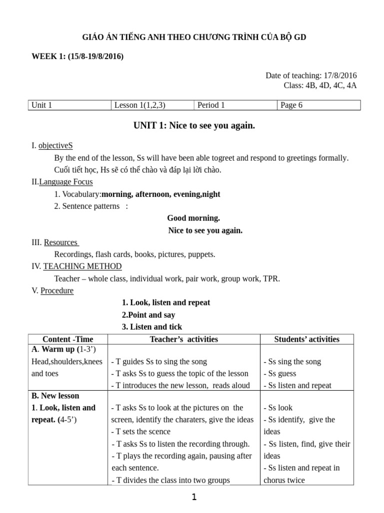 (123doc) Giao An Tieng Anh Lop 4 Theo Chuong Trinh Moi Nhat Cua BGD CA ...