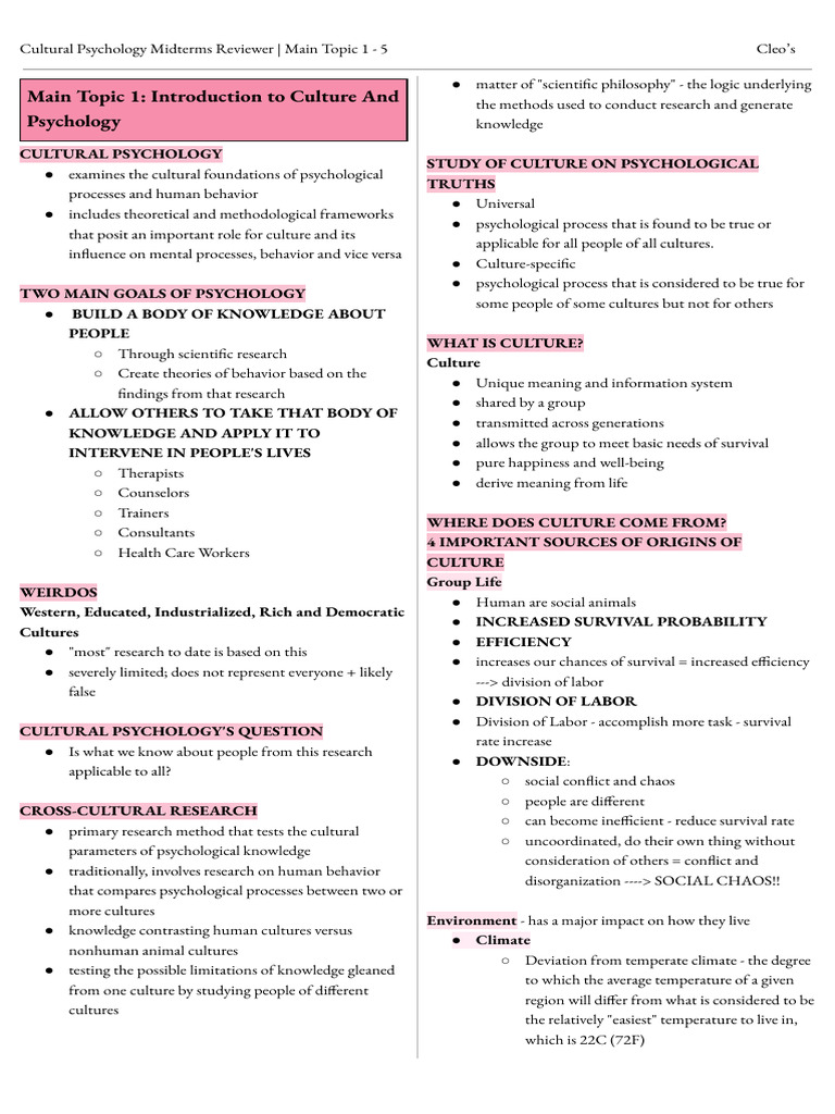 Cultural Psychology Midterms | PDF | Bullying | Psychology