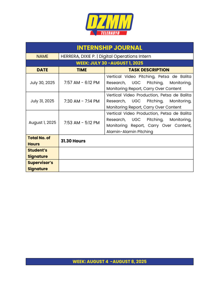 (DZMM) Internship Journal | PDF
