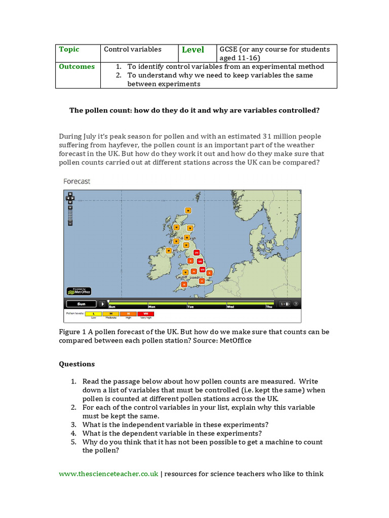 The Pollen Count and Control Variables | PDF | Experiment