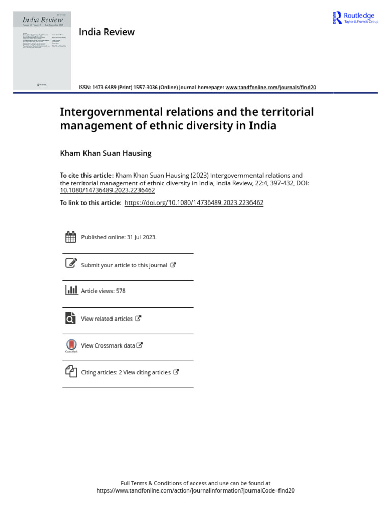 Intergovernmental Relations and The Territorial Management of Ethnic ...