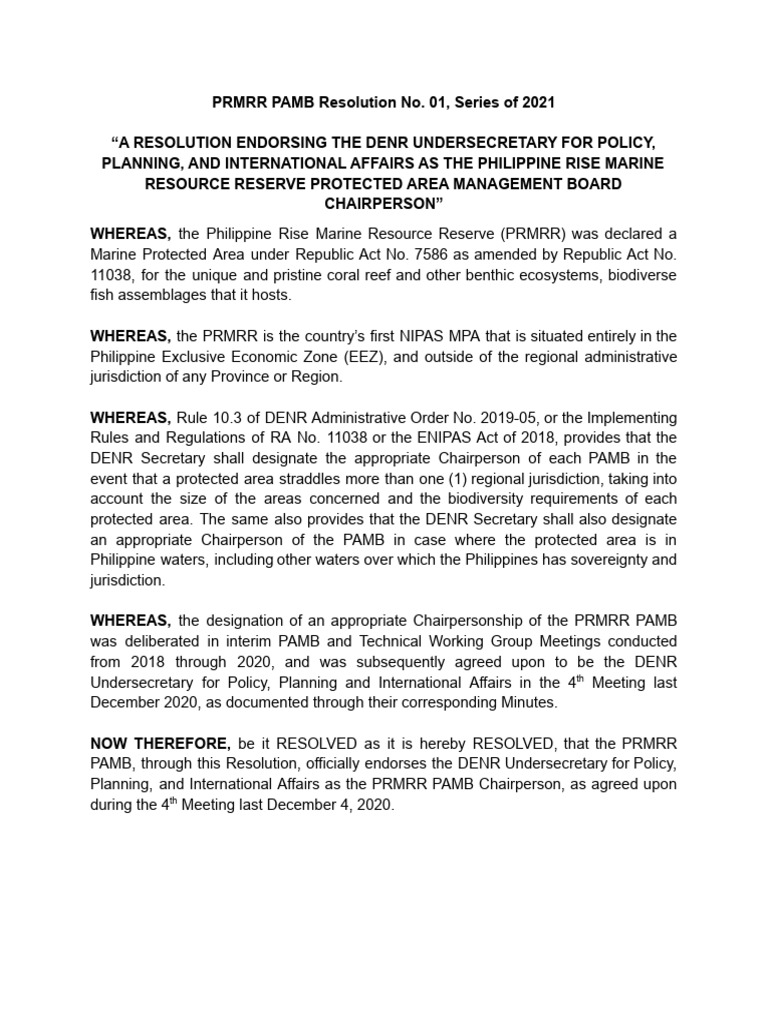 PRMRR PAMB Resolution 2021 Endorsement | PDF | Natural Environment