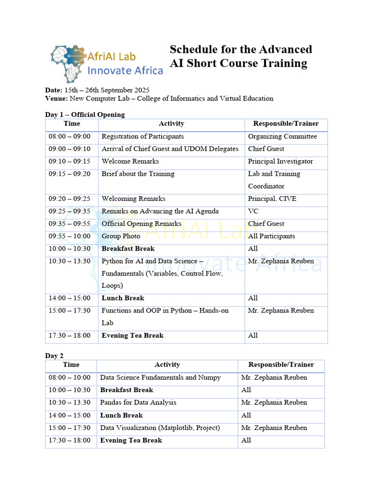 Advanced AI Short Course Schedule | PDF | Learning | Machine Learning