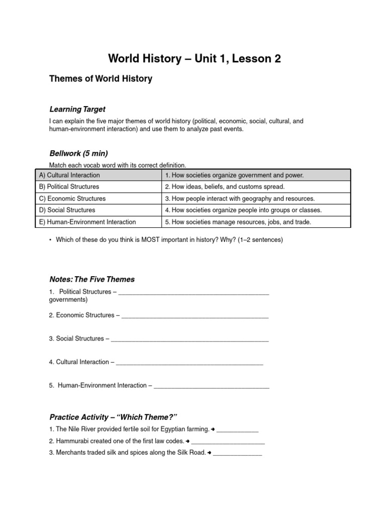 Themes of World History Student Handout+ | PDF