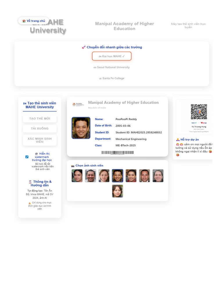 MAHE University - Student Card Generator | PDF