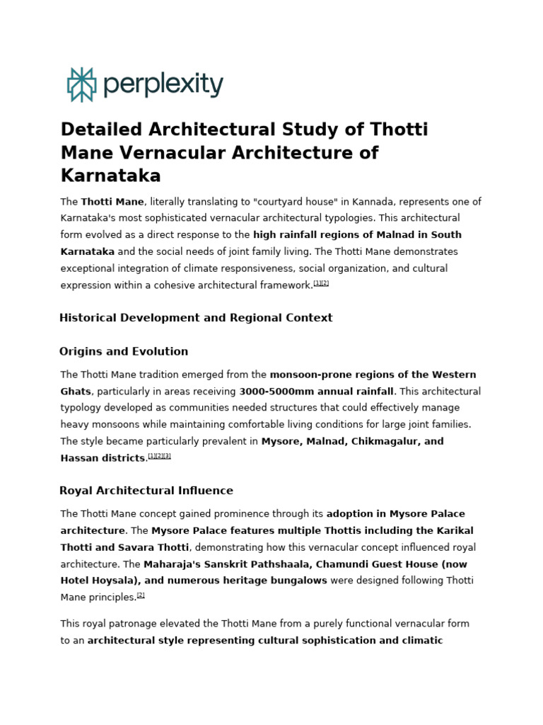 Thotti Mane: Karnataka's Courtyard Houses | PDF | Roof | Column