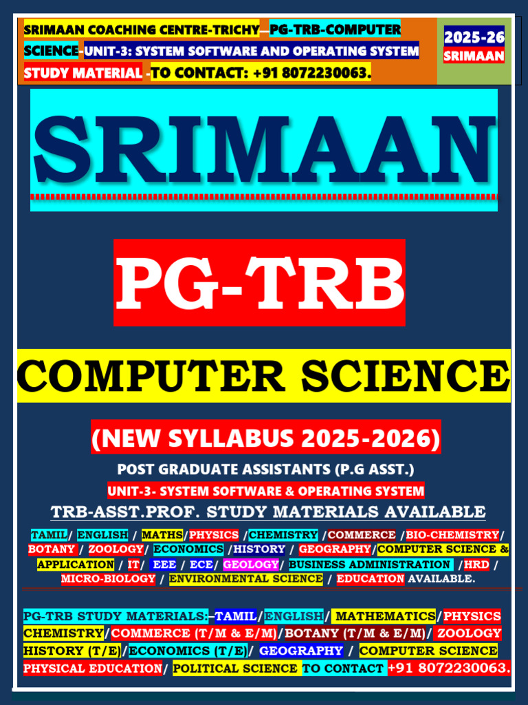 PGTRB Computer Science Unit 3 System Software Operating System New Syllabus 2024 Study Material ...