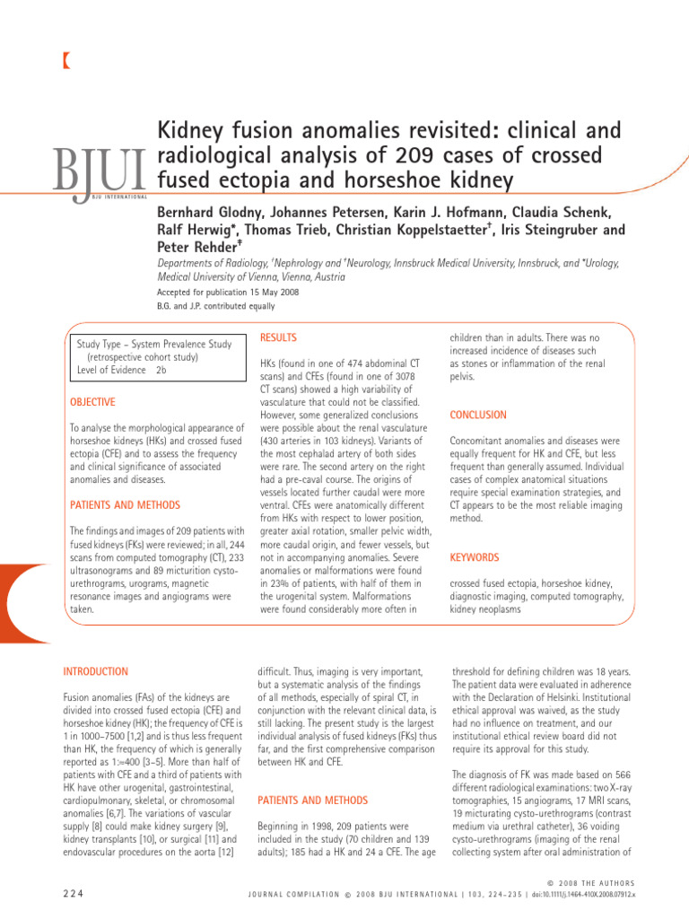 8 Kidney Fusion Anomalies Revisited Clinical and Radiological Analysis ...