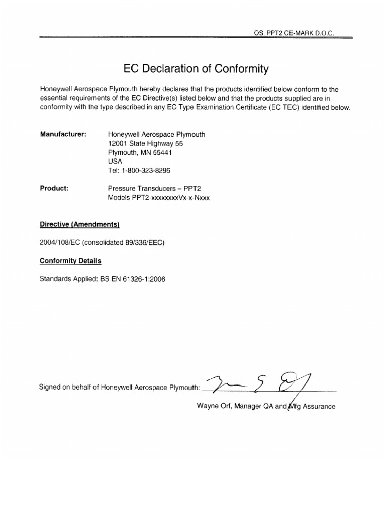 Hon Aero Ppt2 Declaration of Ce Mark Conformity en | PDF