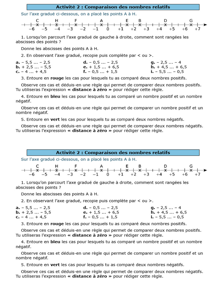 Comparaison des Nombres Relatifs | PDF