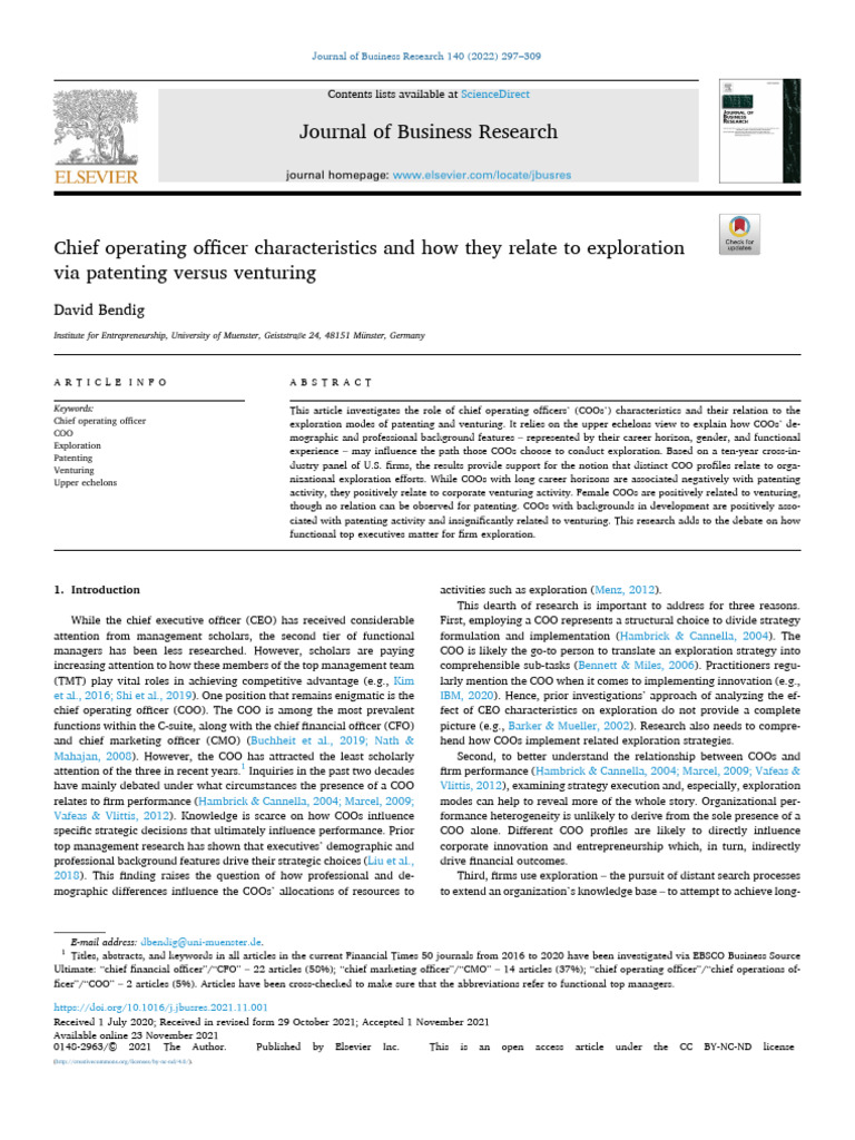 Chief Operating Officer Characteristics and How They Relate To ...