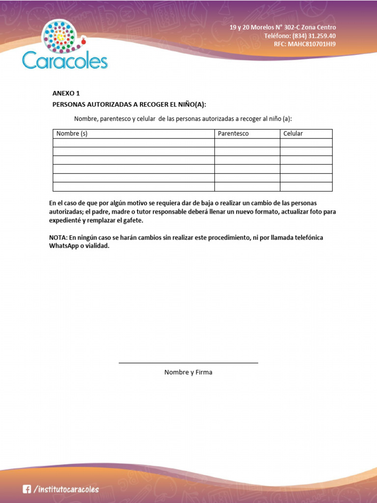Personas Autorizadas para Recoger Niños | PDF