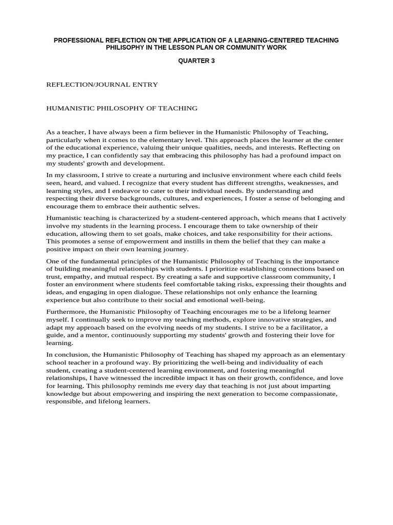 3rd Quarter Reflection (Obj13) | PDF | Philosophy Of Education | Learning
