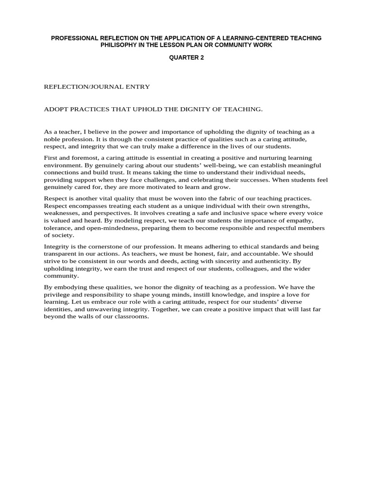 2nd Quarter Reflection (Obj13) | PDF