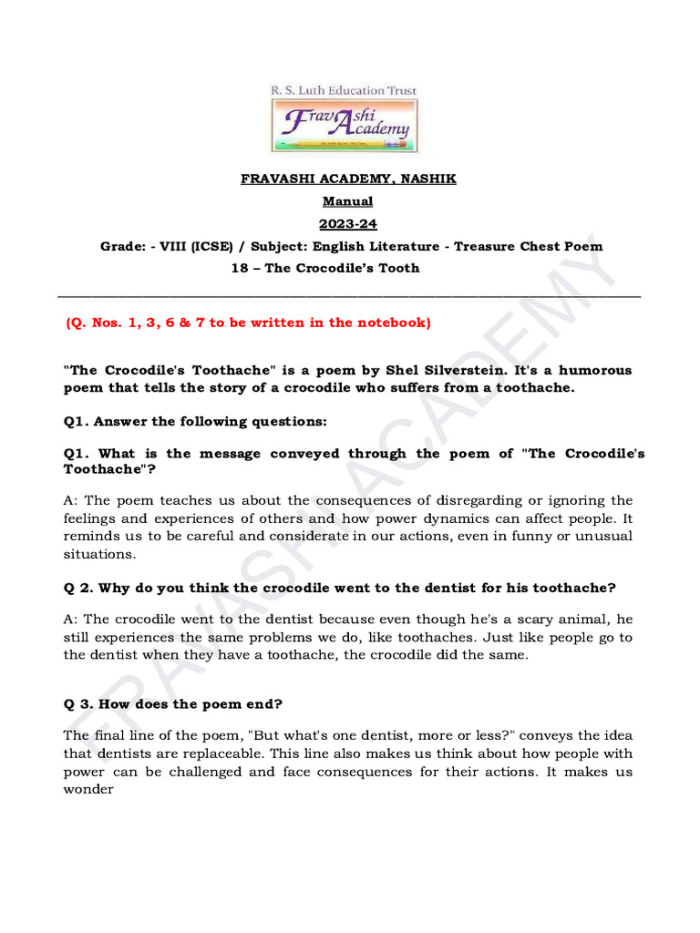 The Crocodile's Toothache Manual. Final | PDF | Dentistry