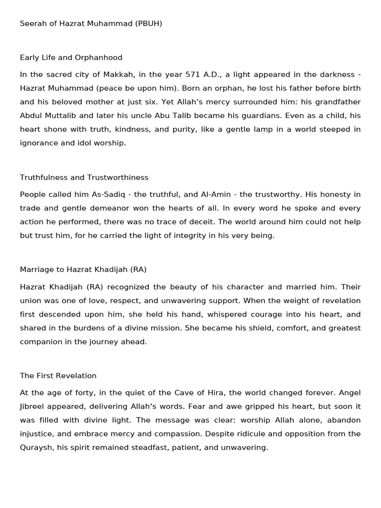 Seerah of Prophet Muhammad (PBUH) | PDF | Muhammad | Mercy