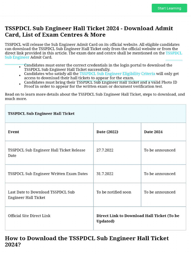 TSSPDCL Sub Engineer Hall Ticket 2024 - Download Admit Card, List of ...