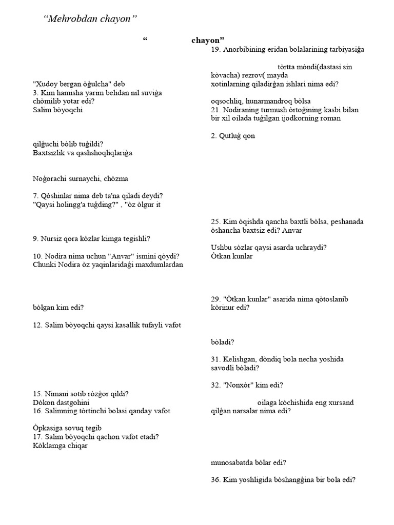 Mehrobda Chayon - Savol-Javob | PDF