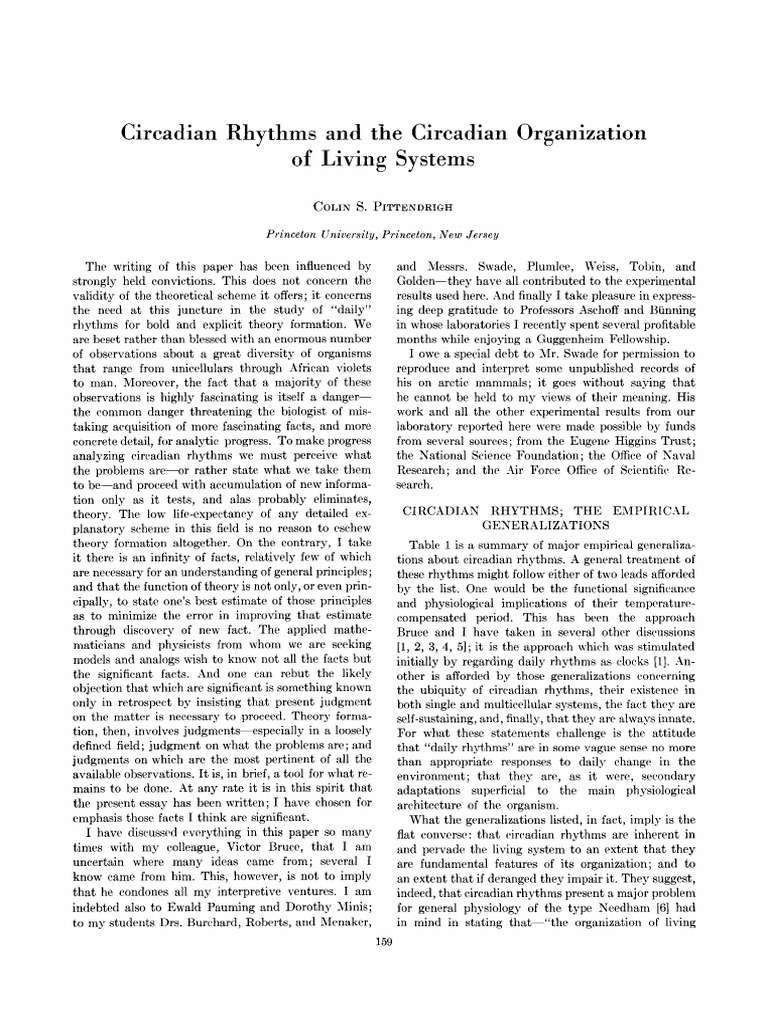Circadian Rhythms and The Circadian Organization of Living Systems - Research Paper | PDF ...