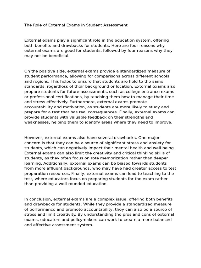 The Role of External Exams in Student Assessment | PDF