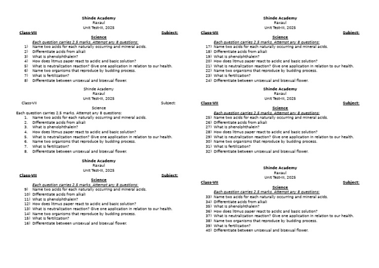 Class 7 Science 2015 Ut 3 | PDF | Acid | Chess Theory