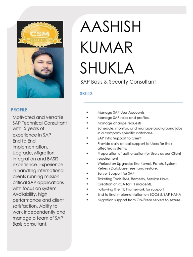Aashish Shukla - Resume SAP Basis Updated | PDF | Databases | Computer ...