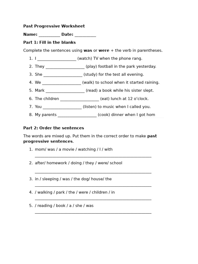 Past Progressive Worksheet | PDF | Chess Openings | Chess