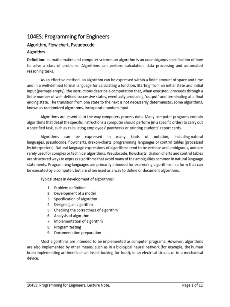 104ES - Algorithm, Flow Chart, Pseudocode | PDF | Algorithms | Control Flow