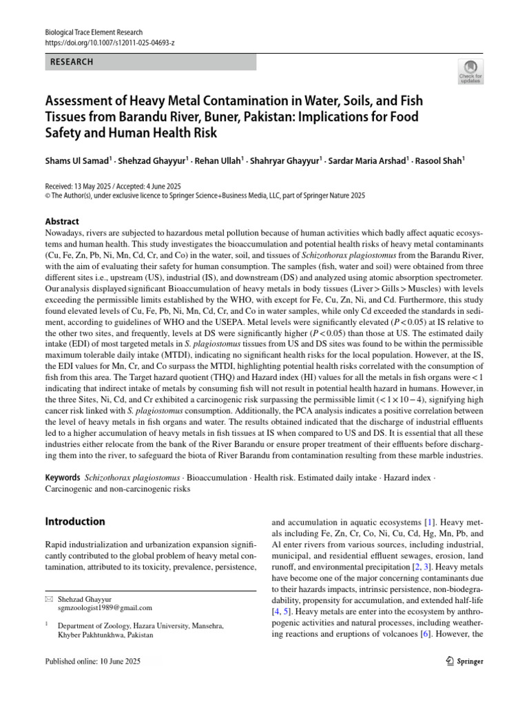 Assessment of Heavy Metal Contamination in Water, Soils, and Fish | PDF ...