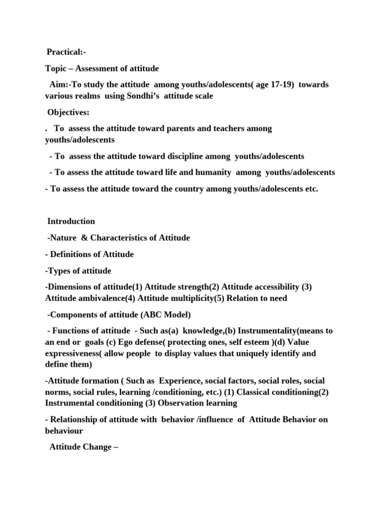 Attitude Practical 1st Year | PDF | Attitude (Psychology) | Adolescence