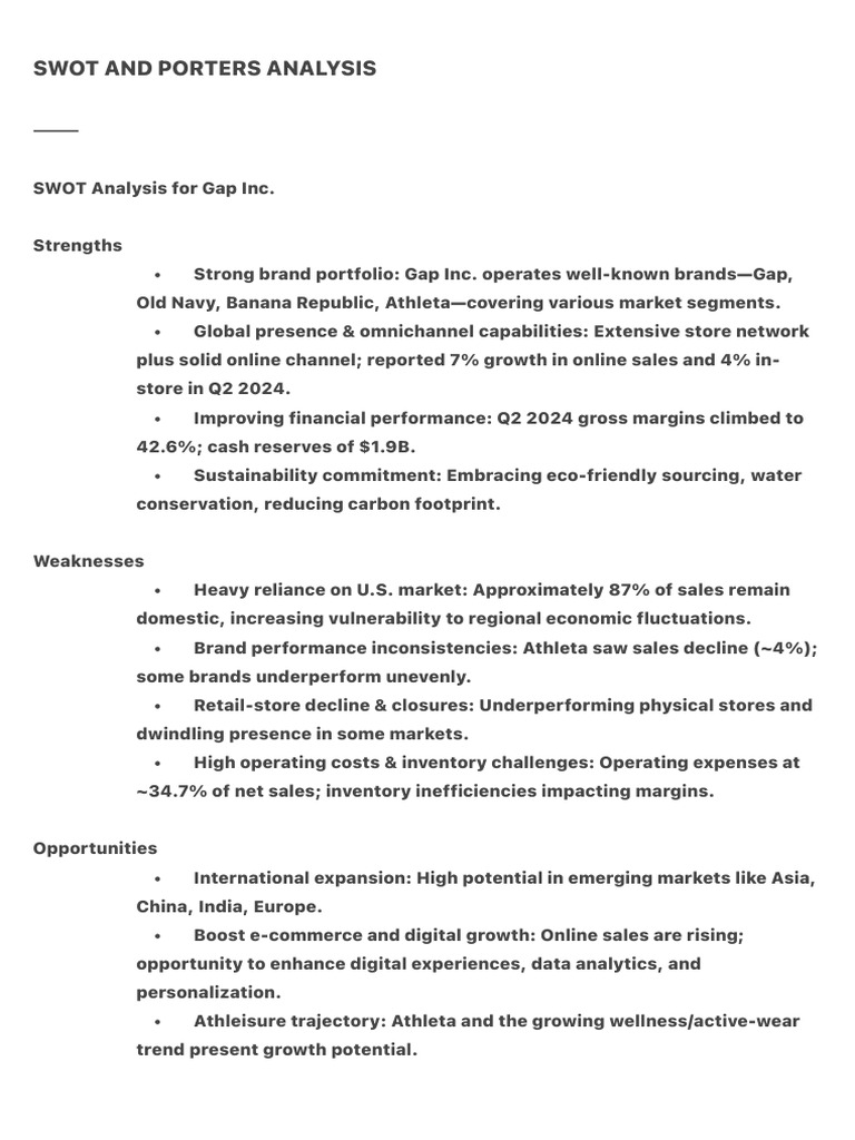 Swot and Porters Analysis | PDF | Gap Inc. | Brand