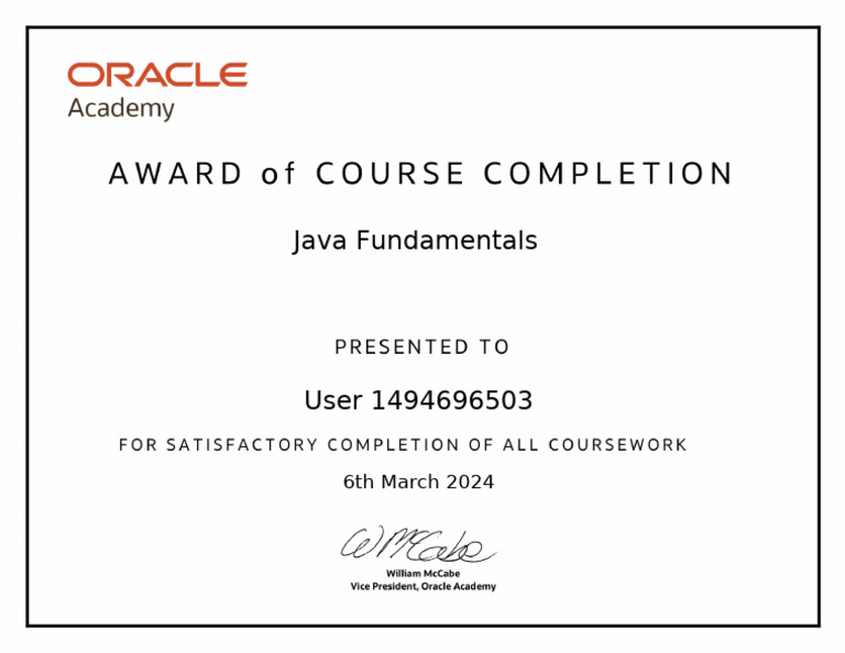 Oracle - Certificate | PDF