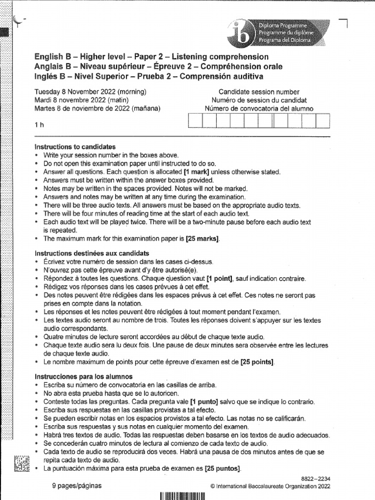 ENGLISH HL Paper 2 Listening Nov 2022 | PDF