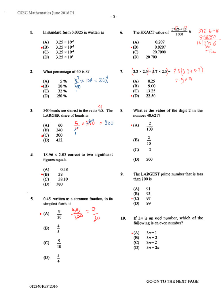 CSEC Math May 2016 Paper 1-Solution | PDF