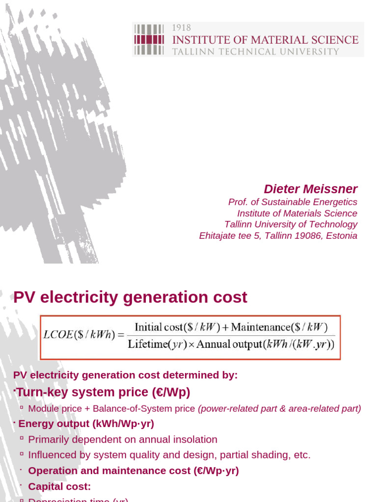 PV Electricity Generation Cost Analysis | PDF